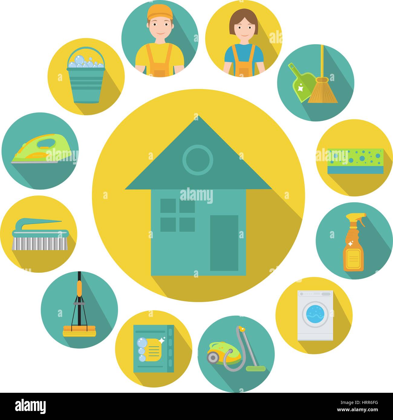 Set of icons for cleaning tools. House cleaning staff. Flat design ...