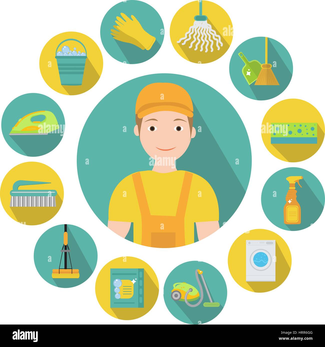 Set of icons for cleaning tools. House cleaning staff. Flat design ...