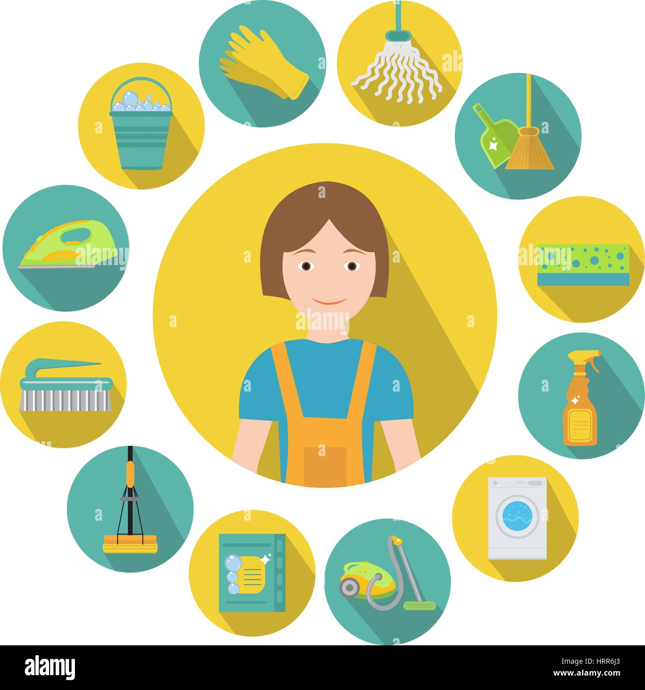 Set of icons for cleaning tools. House cleaning staff. Flat design ...