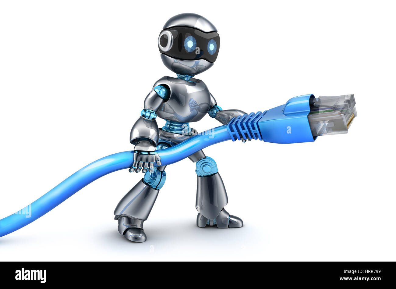 Robot and connect computer cable. 3d illustration Stock Photo - Alamy