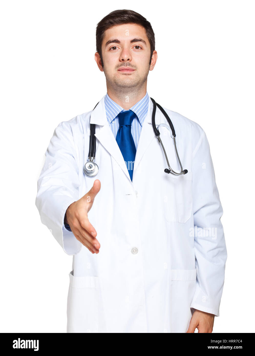 Portrait of a friendly doctor giving you his hand Stock Photo - Alamy