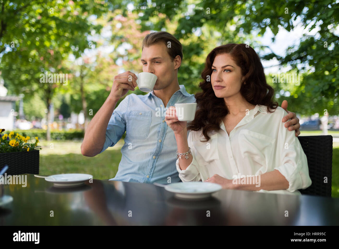 Drinking tea outdoor table hi-res stock photography and images - Alamy
