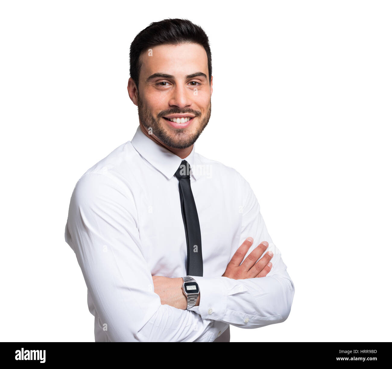 Smiling young businessman portrait. Isolated on white Stock Photo - Alamy