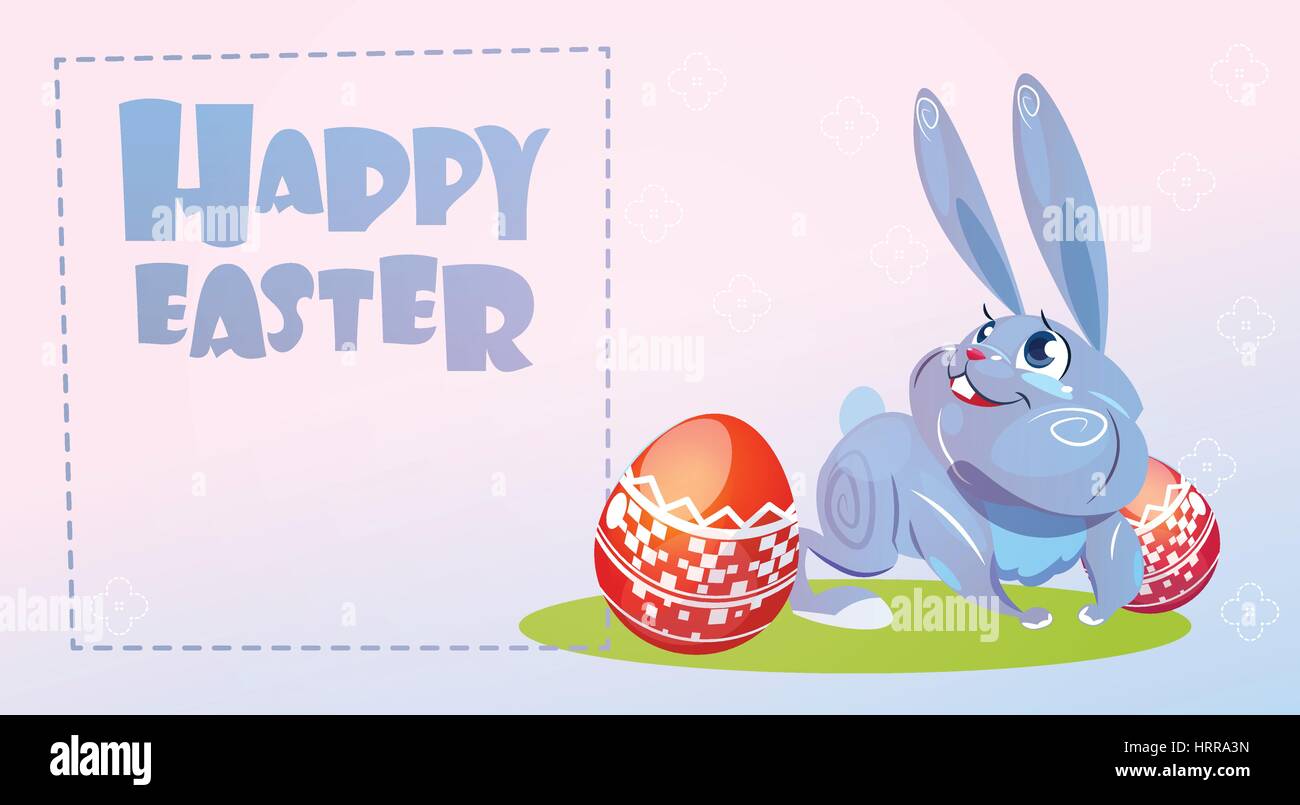 Rabbit Easter Holiday Bunny Hold Decorated Eggs Greeting Card Stock ...