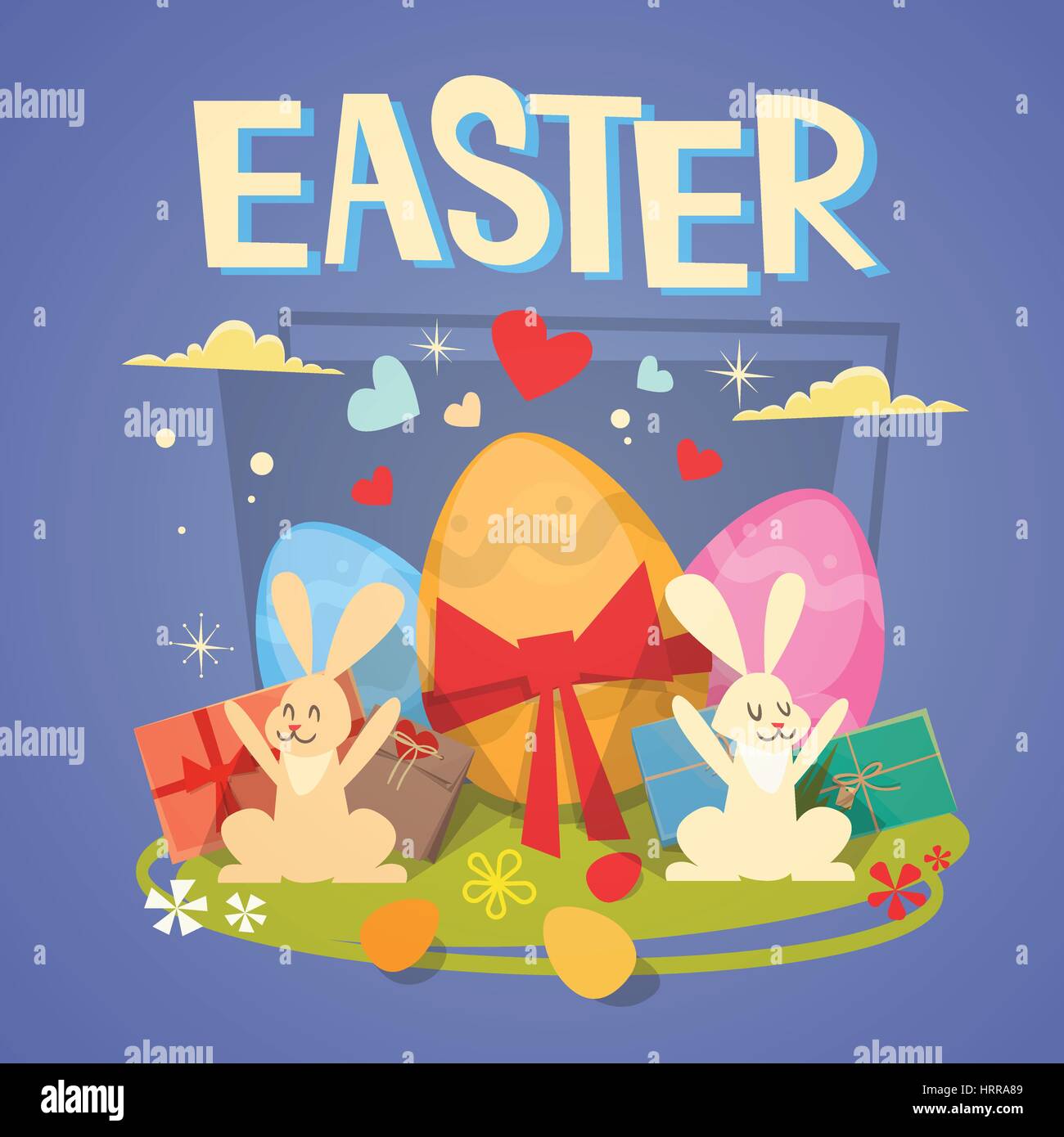 Easter Eggs Rabbit Holiday Symbols Greeting Card Stock Vector Image ...