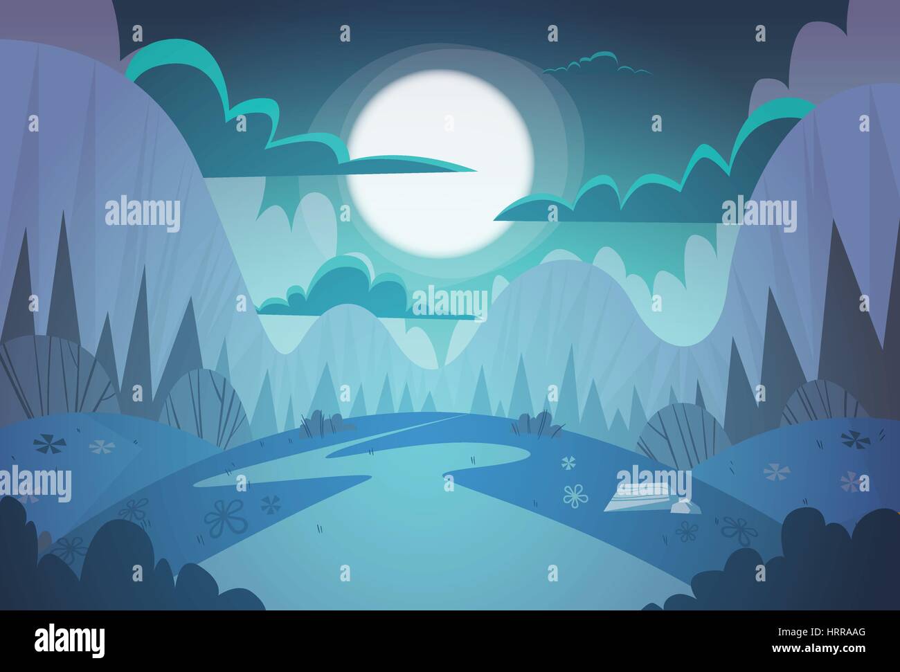 Mountain Range Spring Night Landscape Country Road Nature Background ...