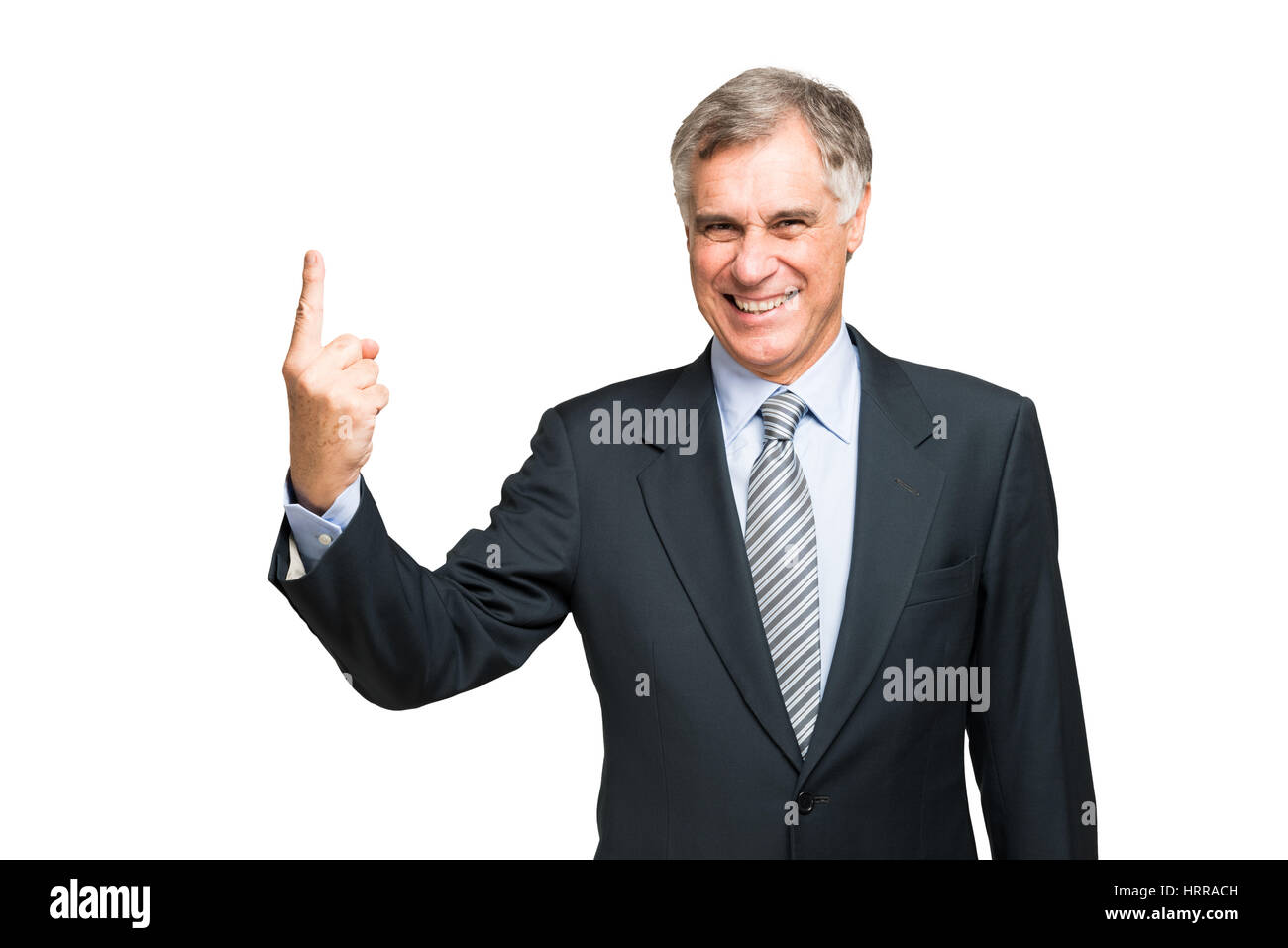 Businessman pointing his finger up Stock Photo - Alamy