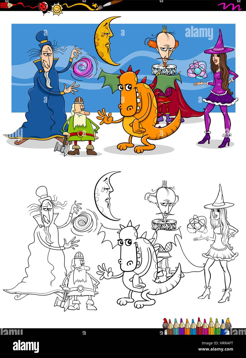 Cartoon Illustration of Fantasy or Fairy Tale Characters Coloring Book ...