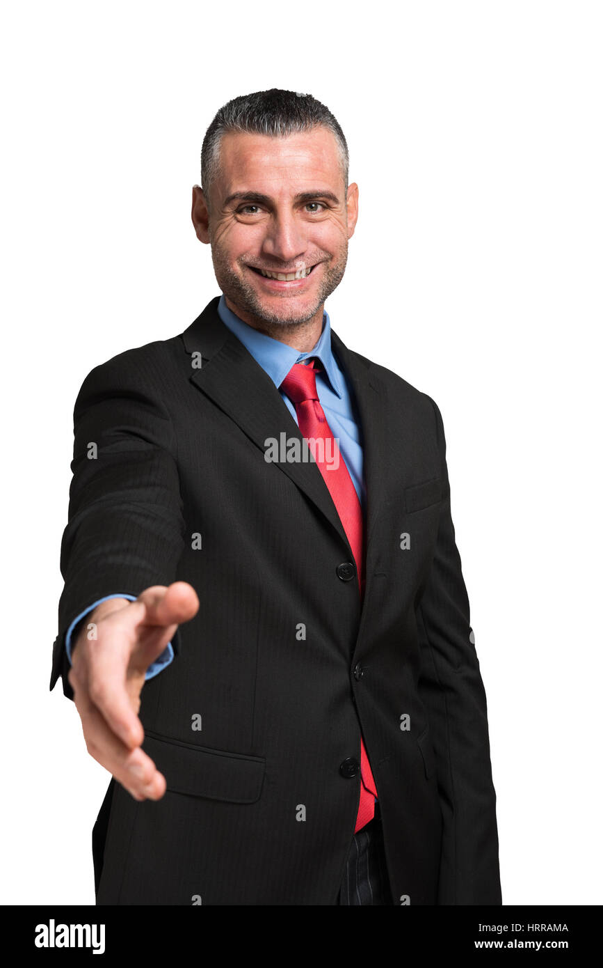 Handsome businessman giving an handshake. Isolated on white Stock Photo ...
