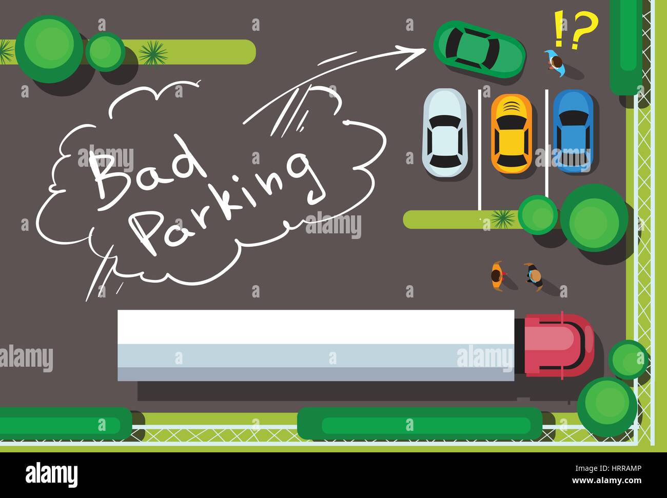 Bad City Parking Blocking Cars Concept Top Angle View Stock Vector ...