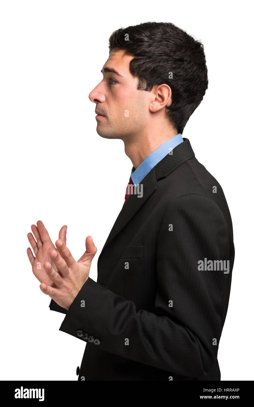 Side portrait of a sorry business man. Isolated on white Stock Photo ...
