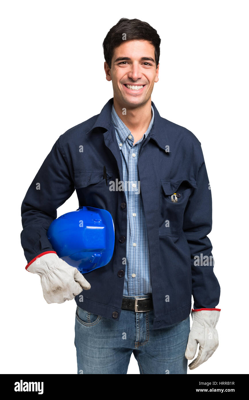 Smiling worker portrait, isolated on white Stock Photo - Alamy