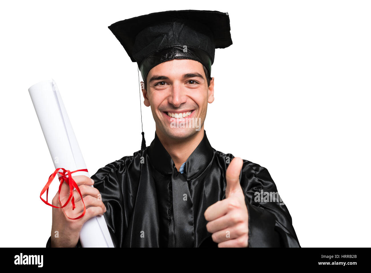 Happy student holding a degree. Isolated on white Stock Photo - Alamy