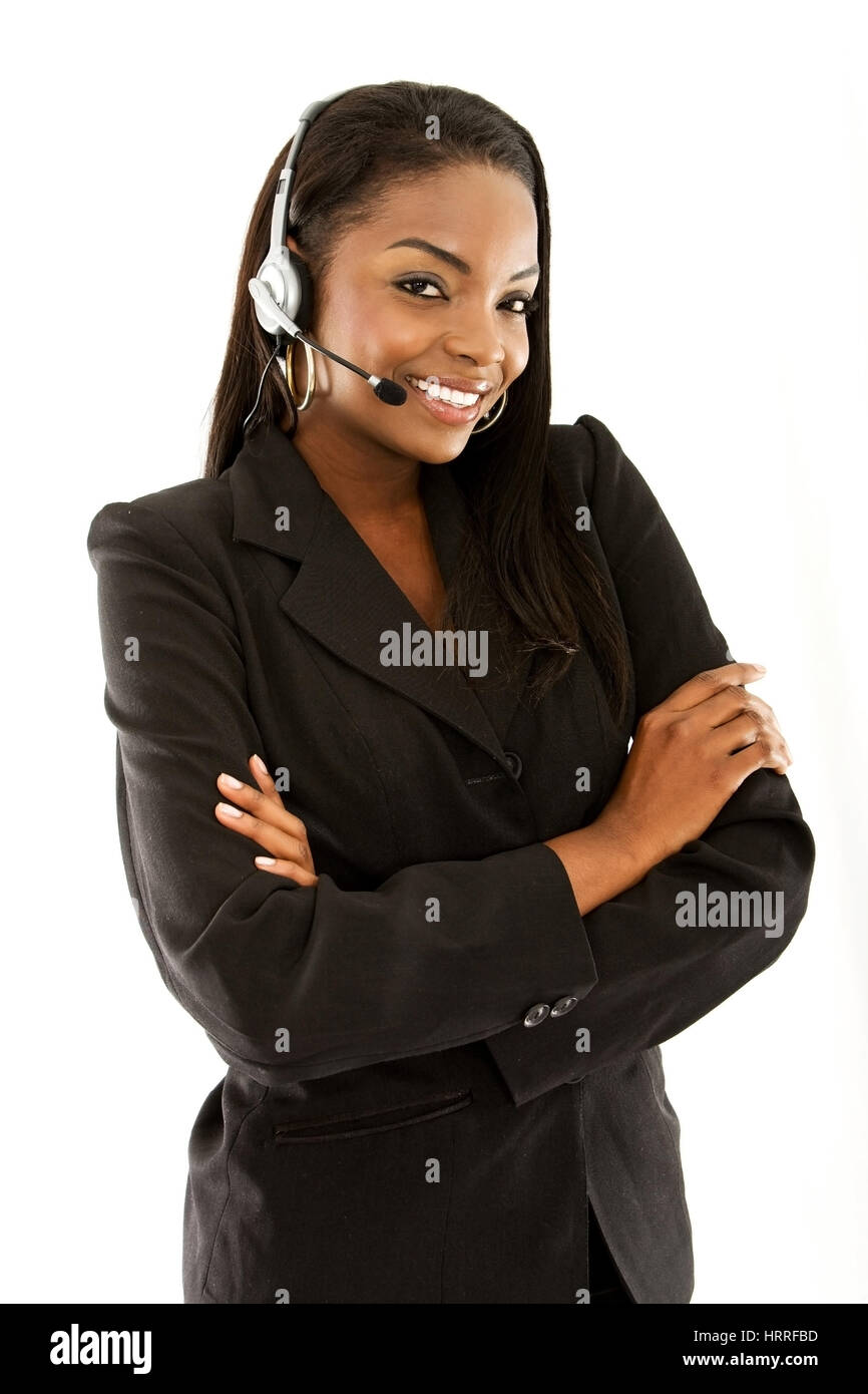 beautiful business customer service woman - smiling isolated over a ...