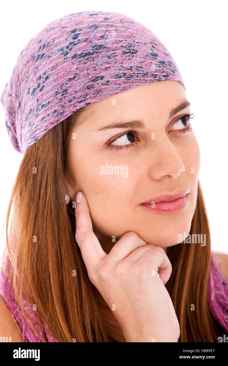 pensive woman isolated over a white background Stock Photo - Alamy