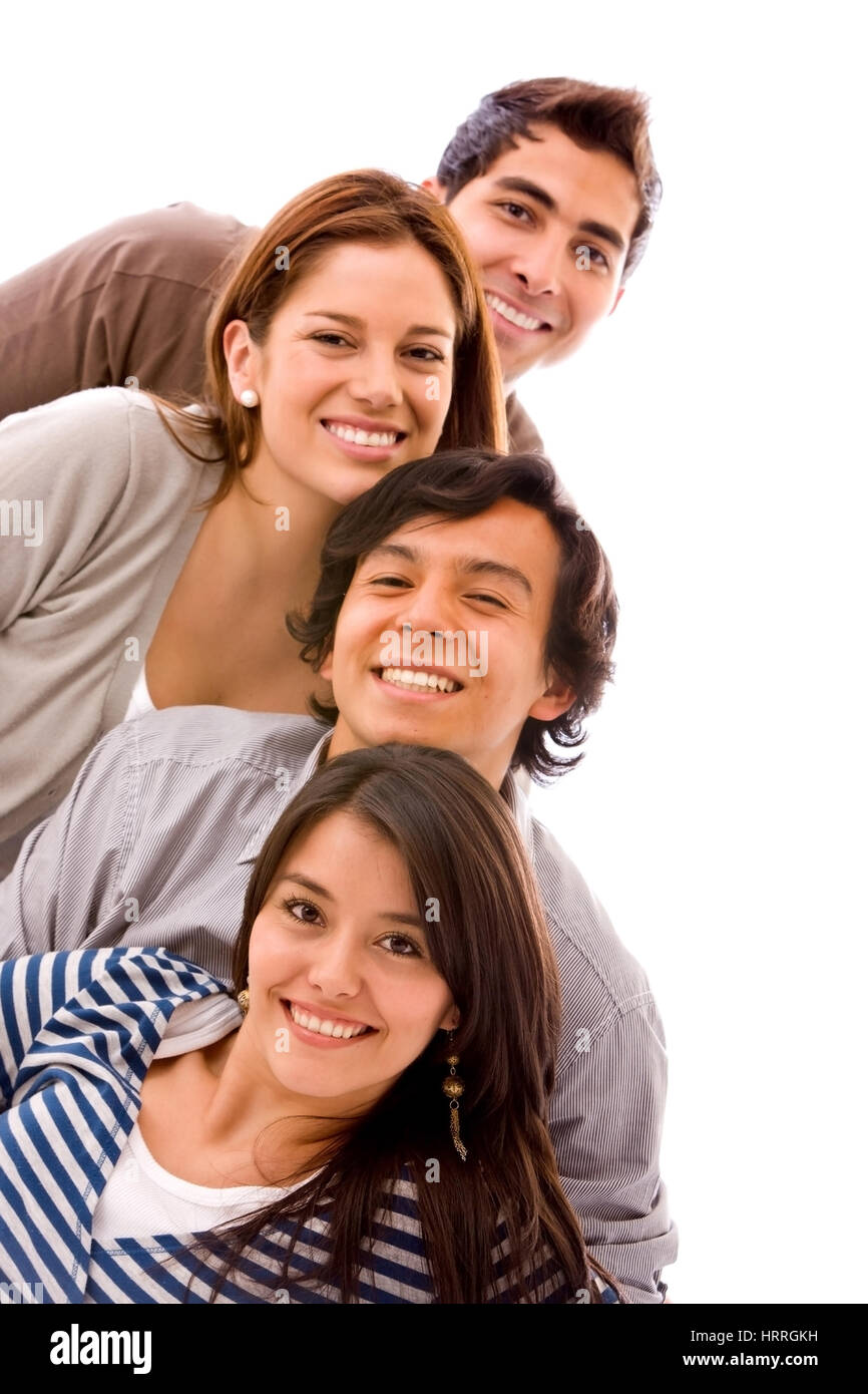 Happy group of friends isolated over a white background Stock Photo - Alamy