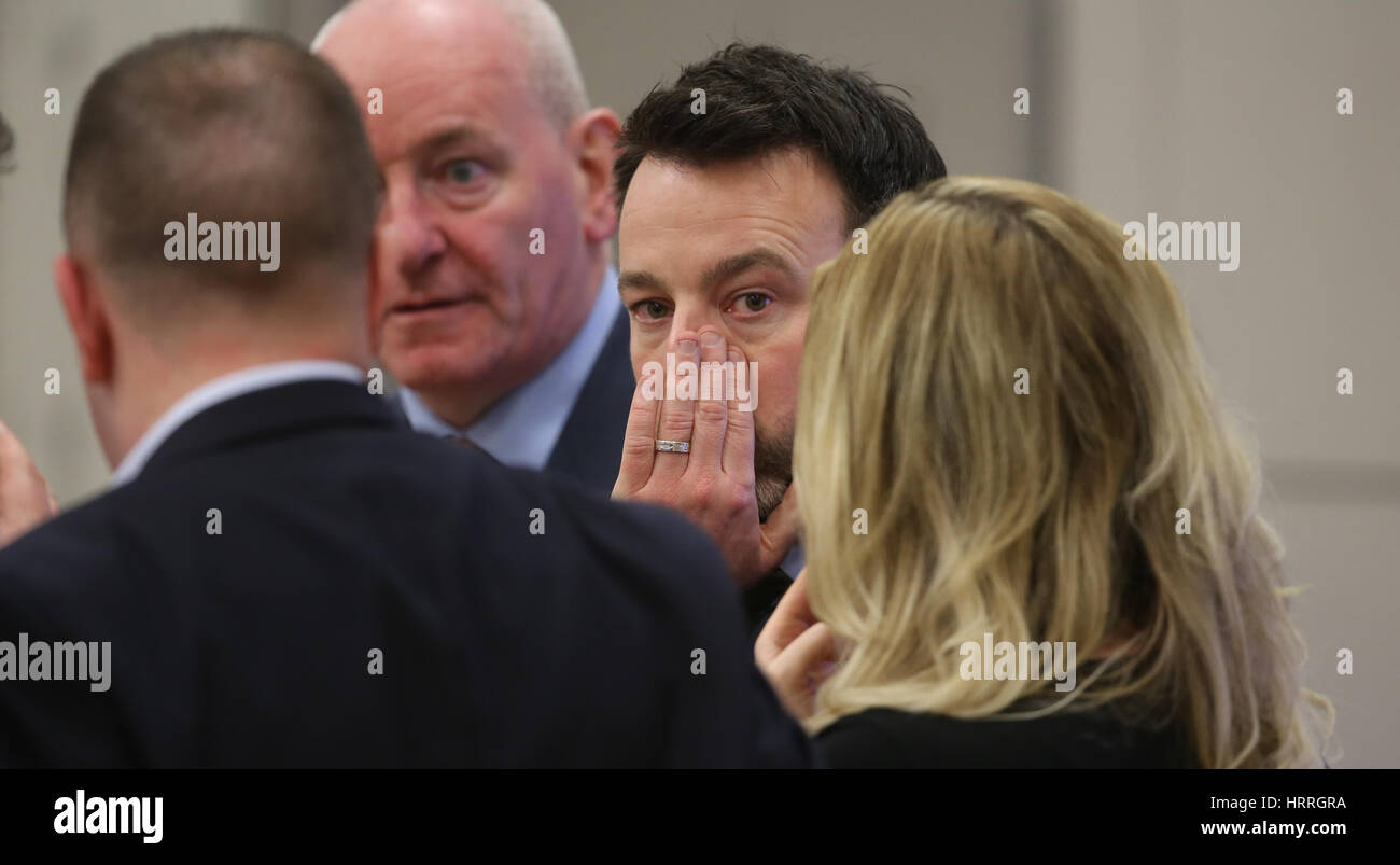SDLP Leader Colum Eastwood (centre) at the Foyle Arena in Derry, during ...