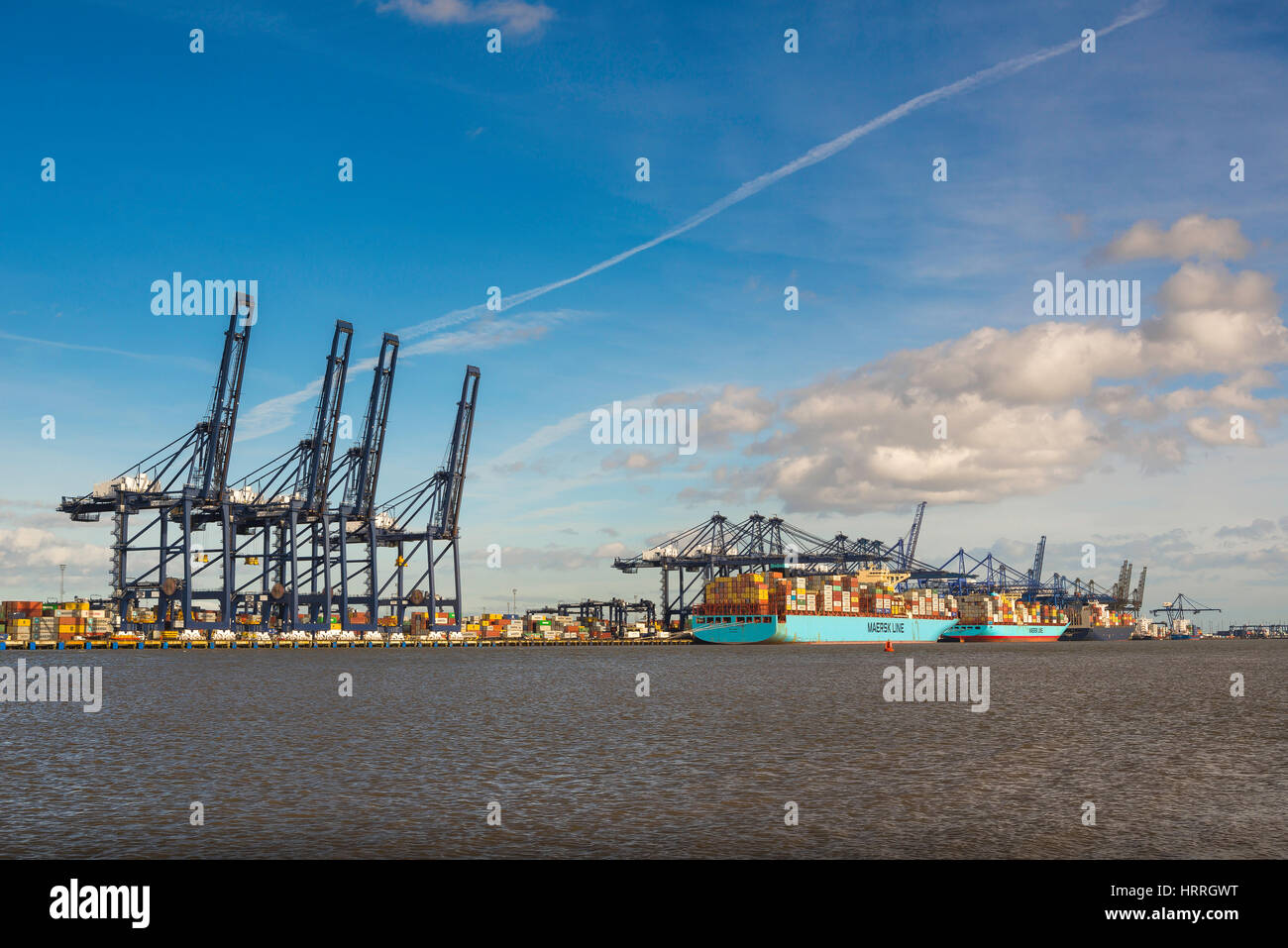 Felixstowe port uk, container ships on the River Orwell in Felixstowe ...