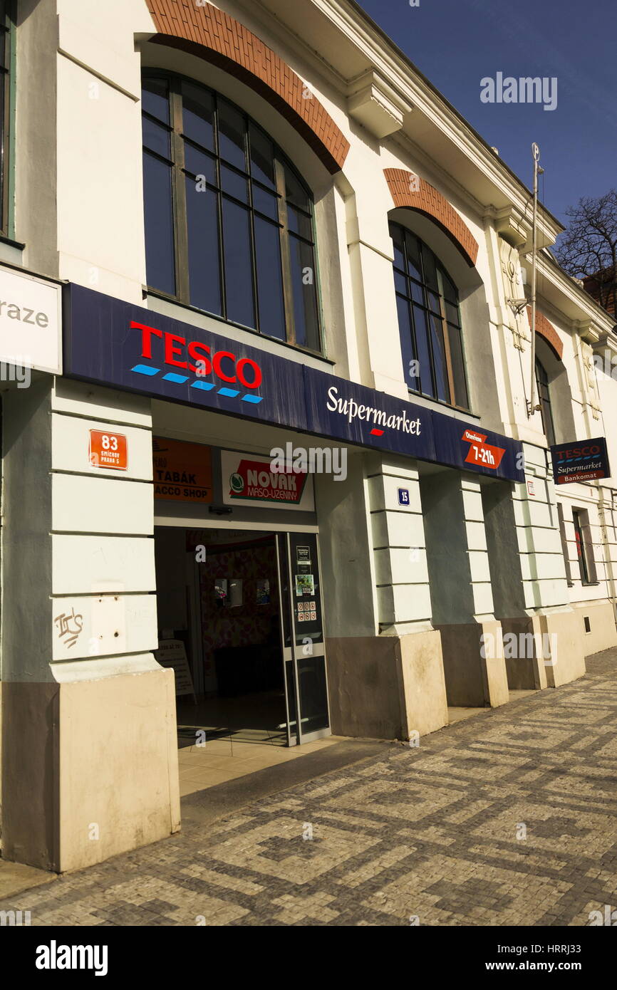 PRAGUE, CZECH REPUBLIC - MARCH 3: Tesco company logo on the supermarket ...