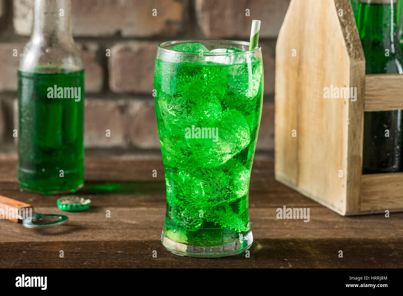Refreshing Green Lime Soda Pop in an Iced Glass Stock Photo - Alamy