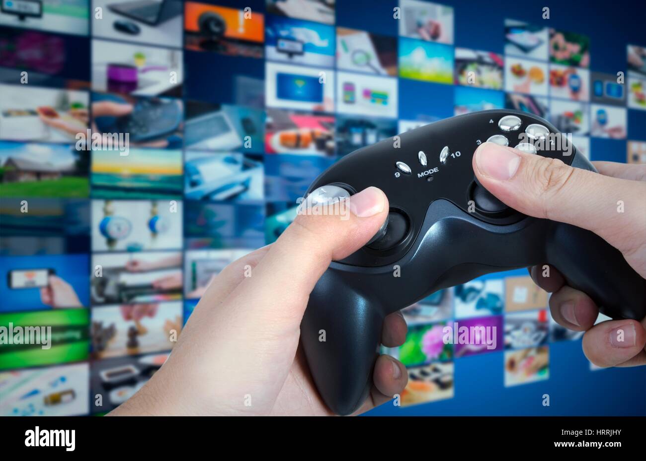 Gamer holding game pad in hands. Game play controller with streaming ...