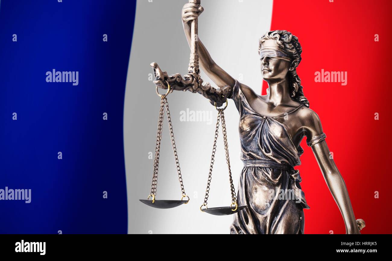 Themis with scale, symbol of justice on French flag background ...