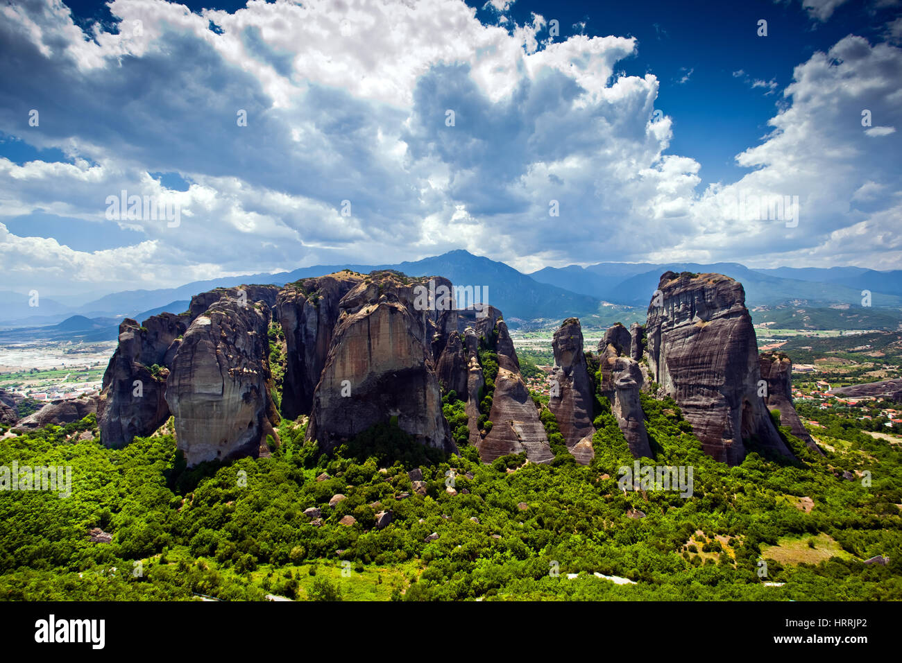 Greece Meteora rock formations panorama view Stock Photo - Alamy