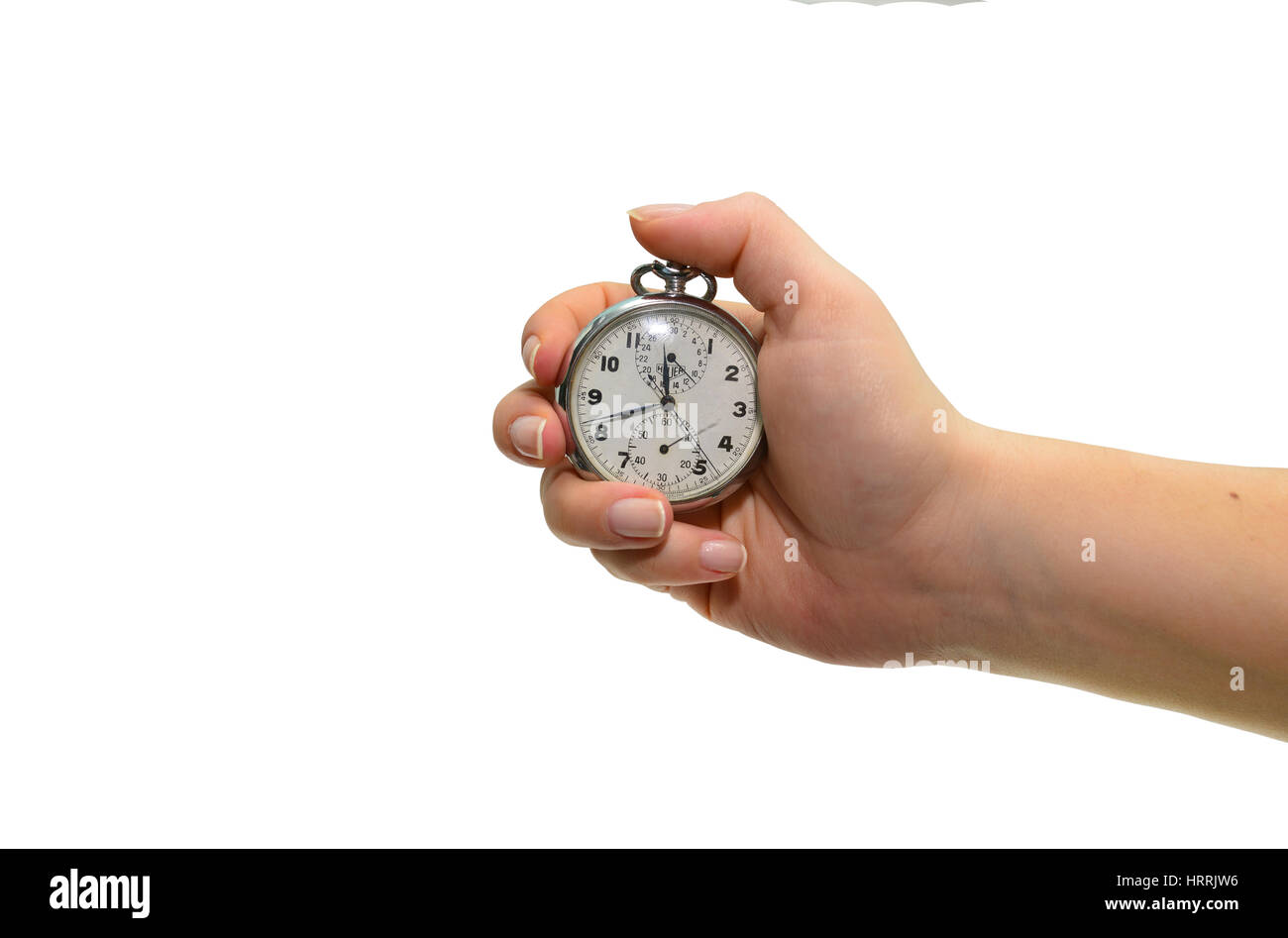 vintage stopwatch woman hand isolated over white Stock Photo - Alamy