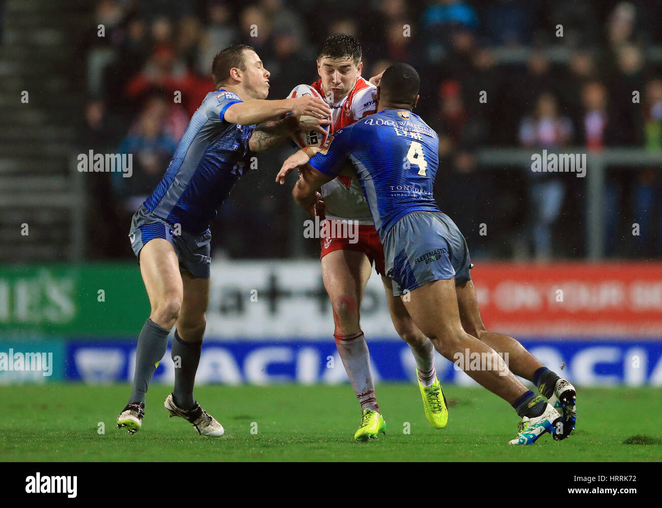 Wakefield Trinity Wildcats' Reece Lyne (right) and Sam Williams tackle ...