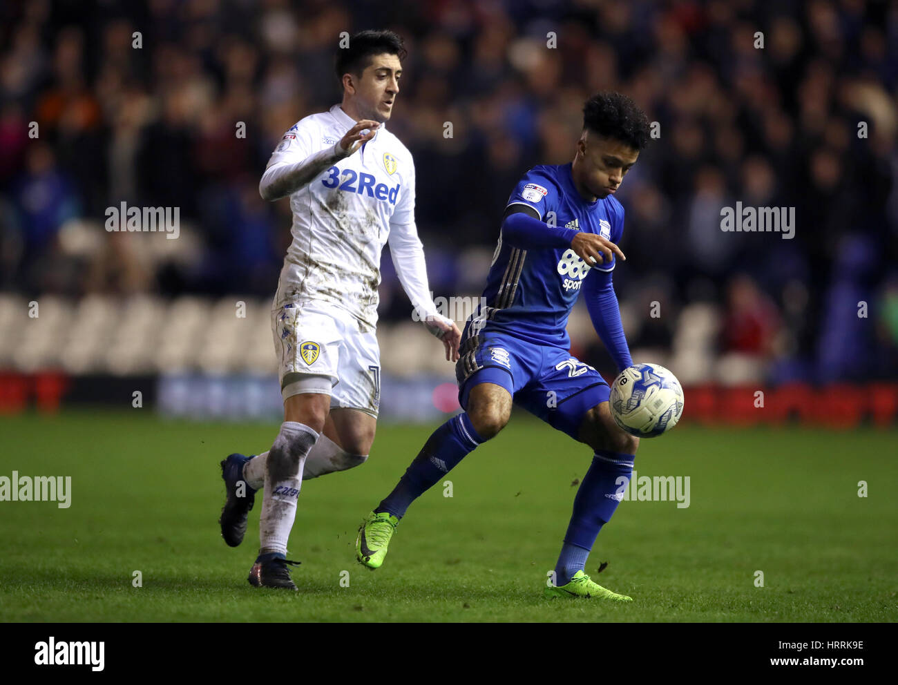 Birmingham City's Josh Cogley (right) and Leeds United's Pablo ...