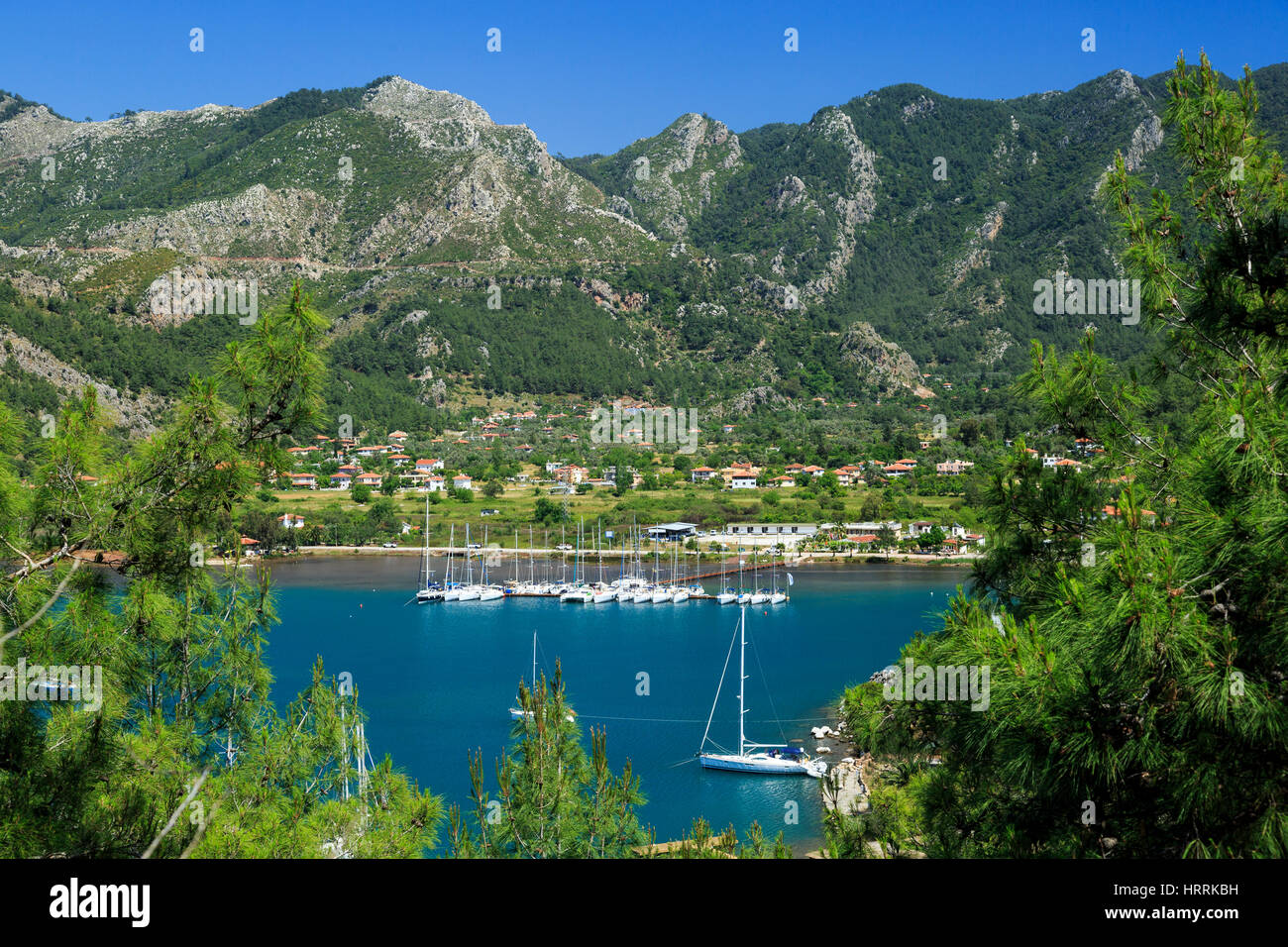 The bay at Orhaniye with sailing boats, Bozburun, Turkey Stock Photo ...