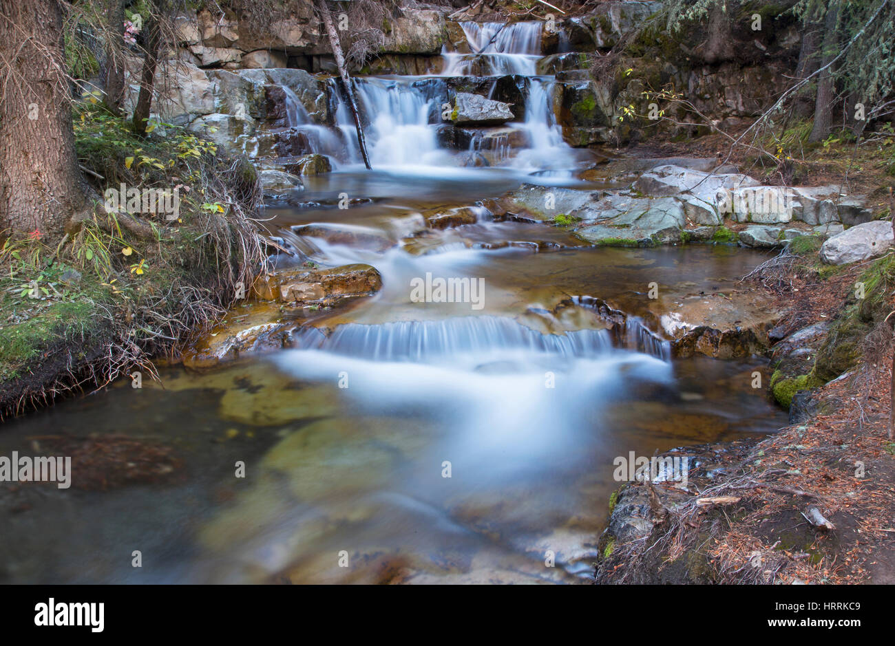 Marmot Creek Cascading Waterfall Rock Canyon Shallow Water Pools ...