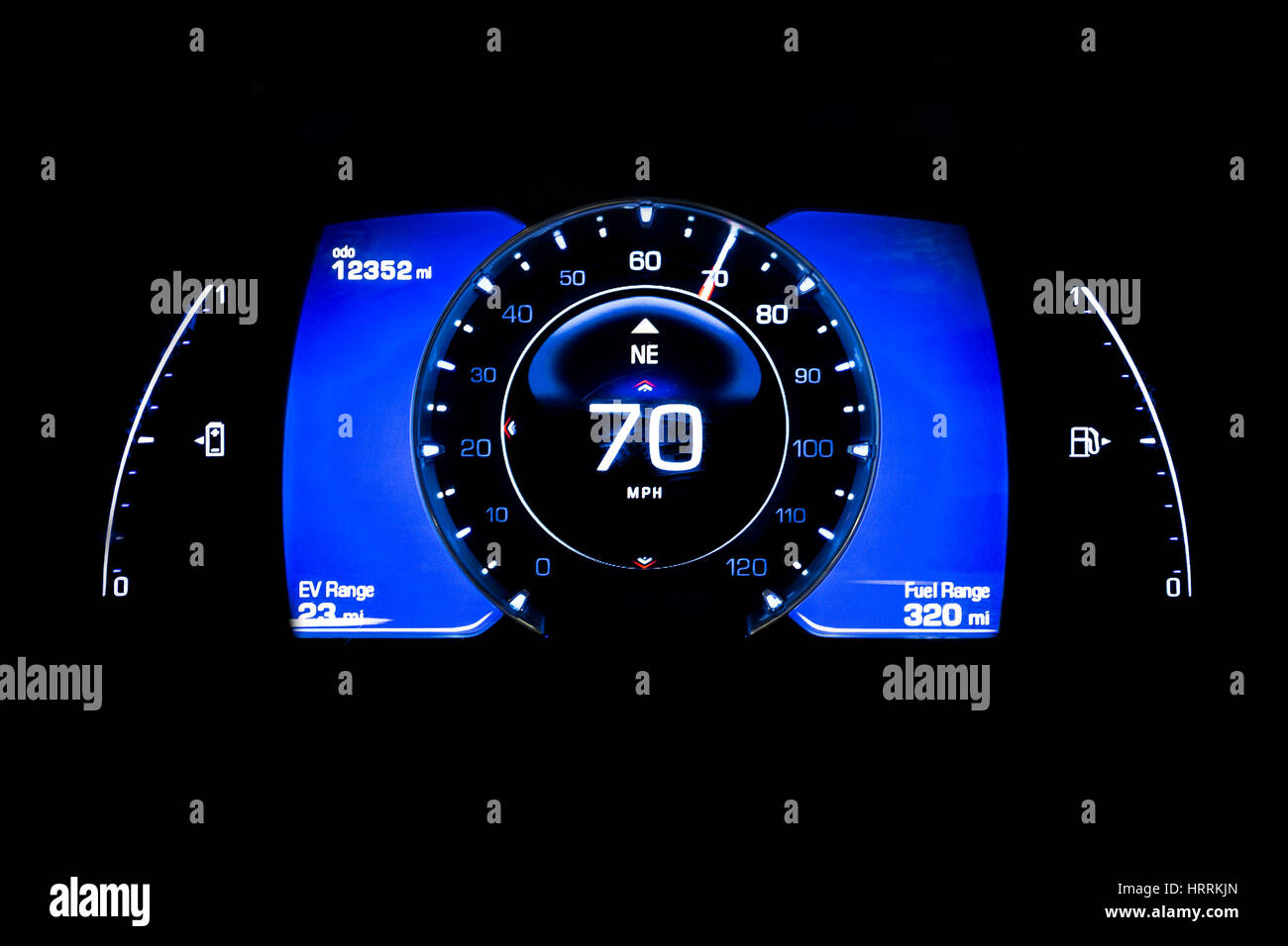 Modern light car mileage (dashboard, milage) isolated on a black ...