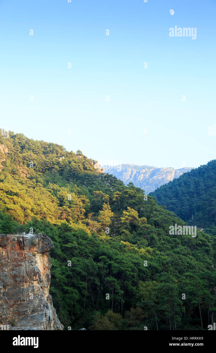 Mountains and forest with moon near Bayir, Bozburun, Turkey Stock Photo ...