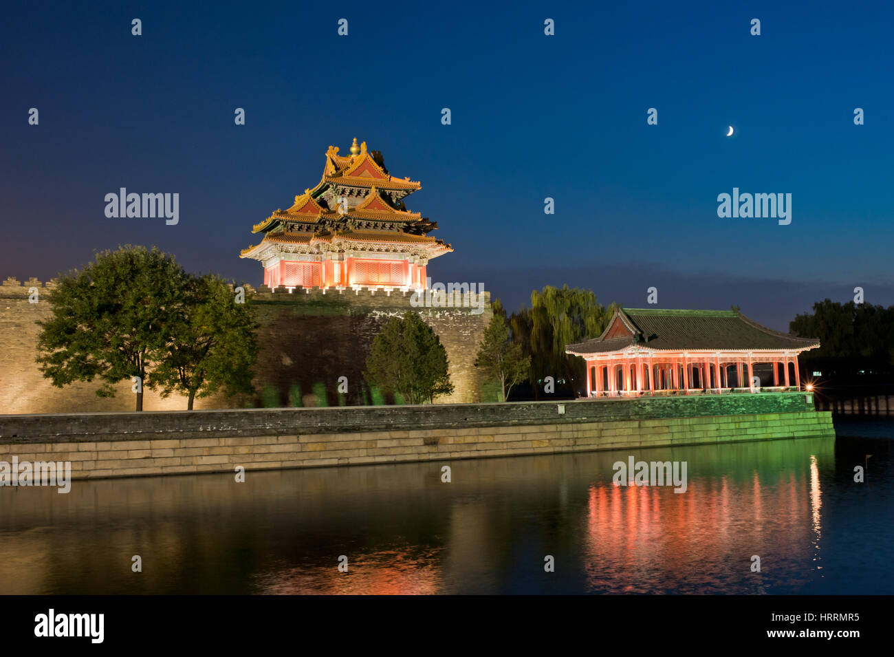 Watchtower and the moon in the night of Beijing Stock Photo - Alamy