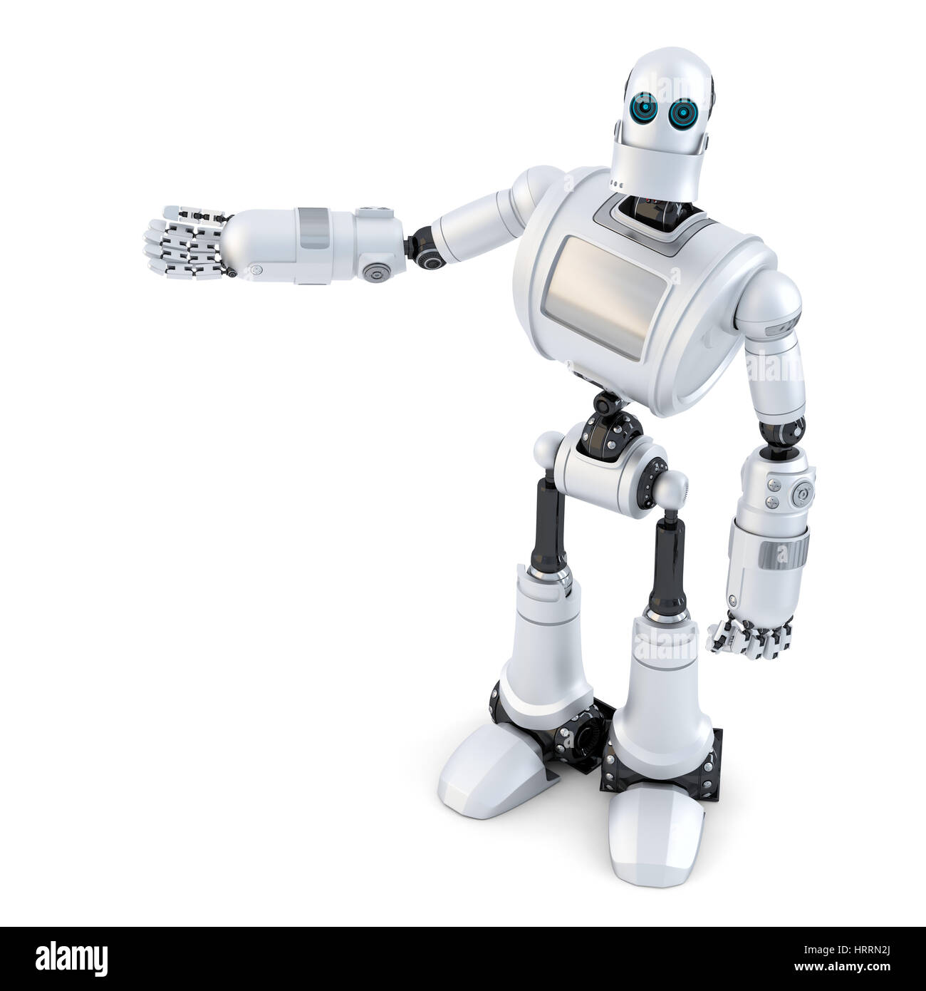 Robot showing an invisible object. Isolated on white. Contains clipping ...