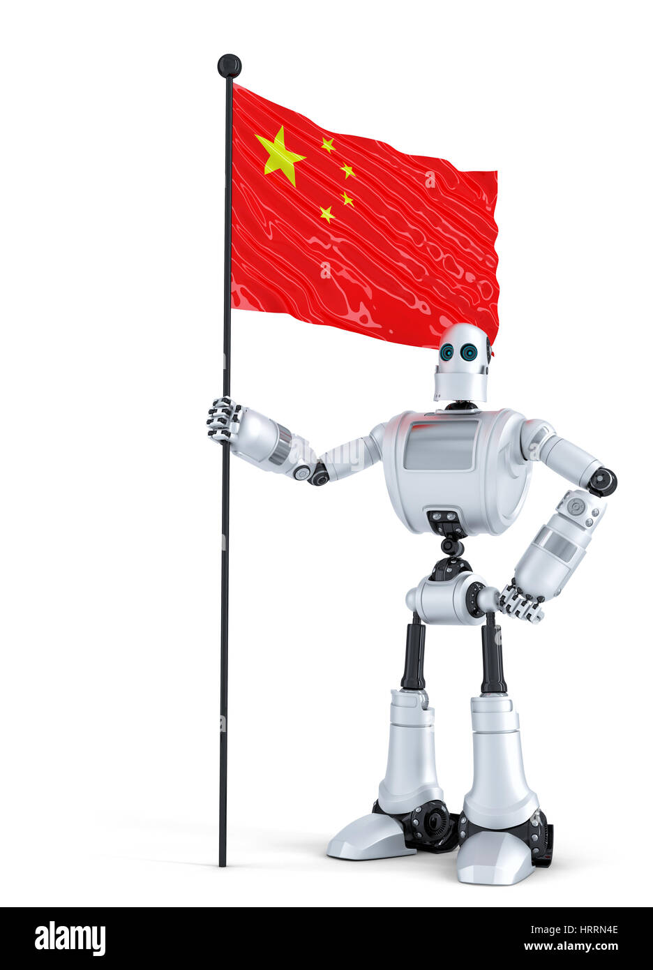 Android Robot standing with flag of China. Isolated over white ...