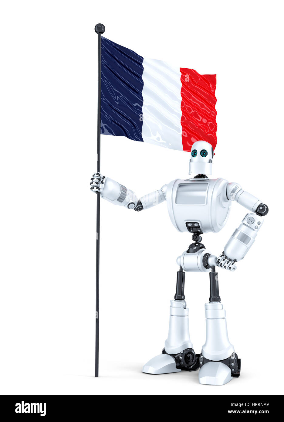 Android Robot standing with flag of France. Isolated on white. Contains ...