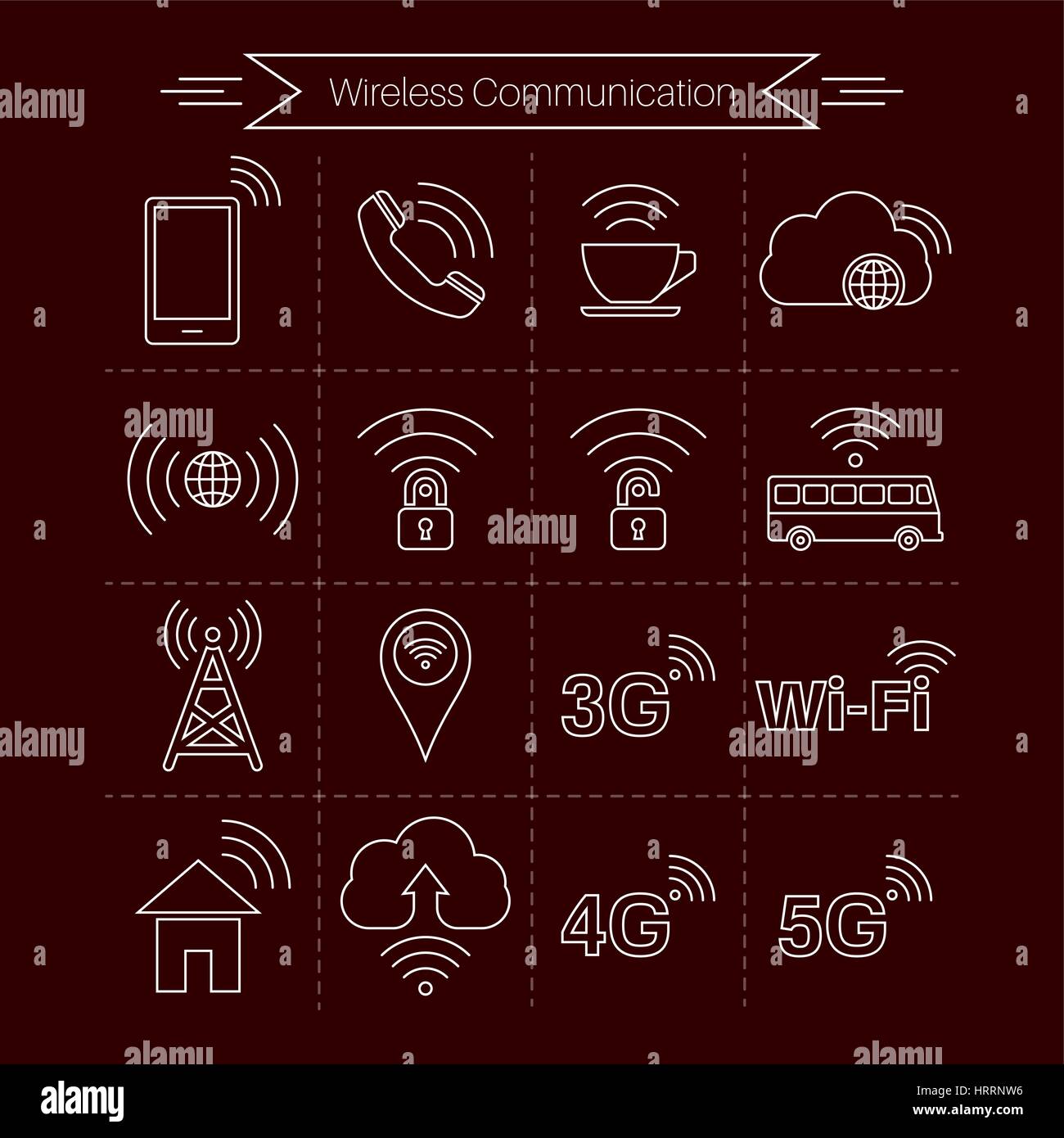 Set of icons of wireless communications. Home and mobile networks ...