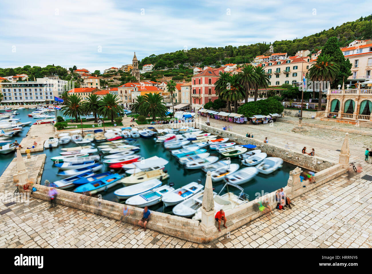Hvar old town waterfront view Stock Photo - Alamy
