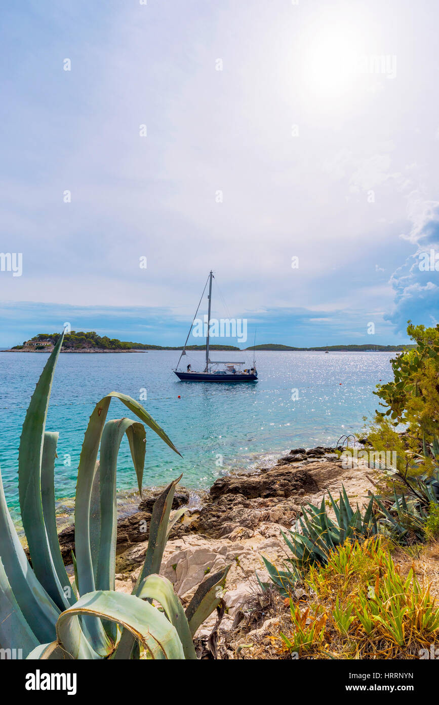 Sea view with boat and nature Stock Photo - Alamy