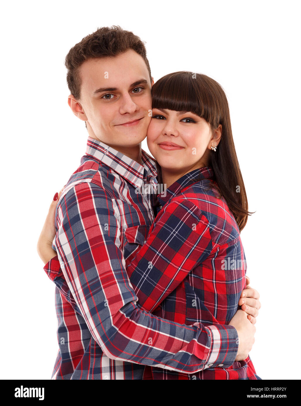 Couple of teenagers boyfriend and girlfriend on white background Stock ...