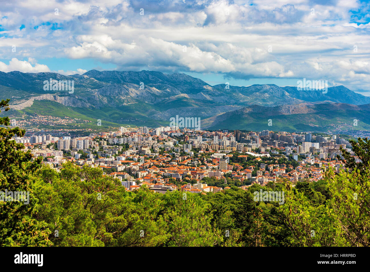 View of Split with nature and mountains Stock Photo - Alamy