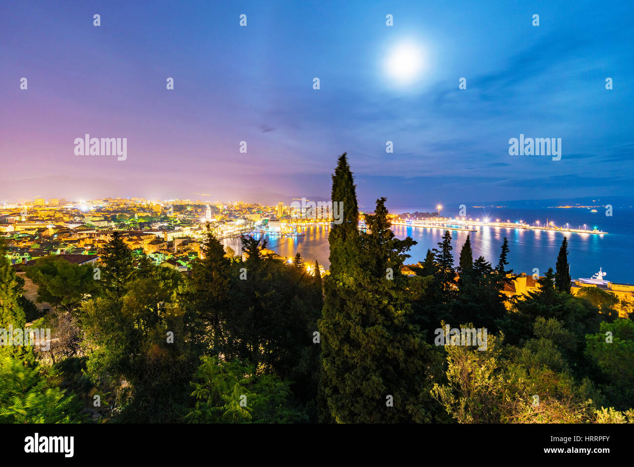 Scenic view of Split from Marjan Hill at night time Stock Photo - Alamy