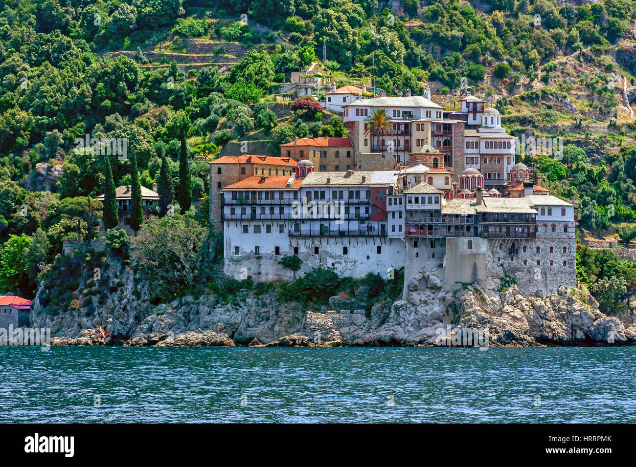 Scenic view of Gregoriou monastery on Mount Athos, Greece Stock Photo ...