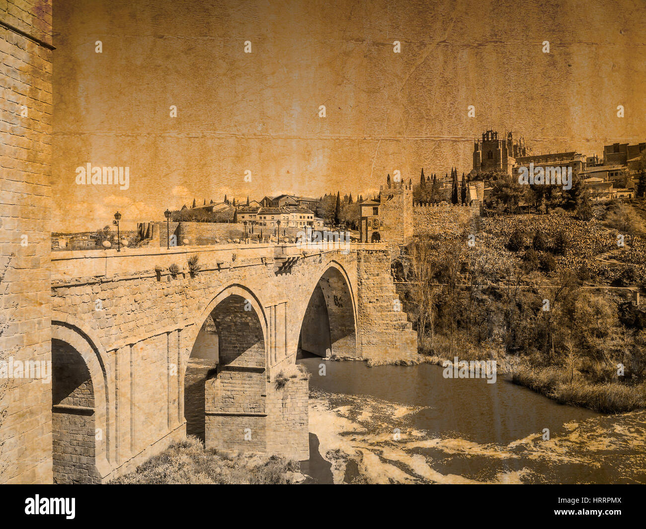 Postcard of the city Toledo, Spain, in vintage look Stock Photo - Alamy