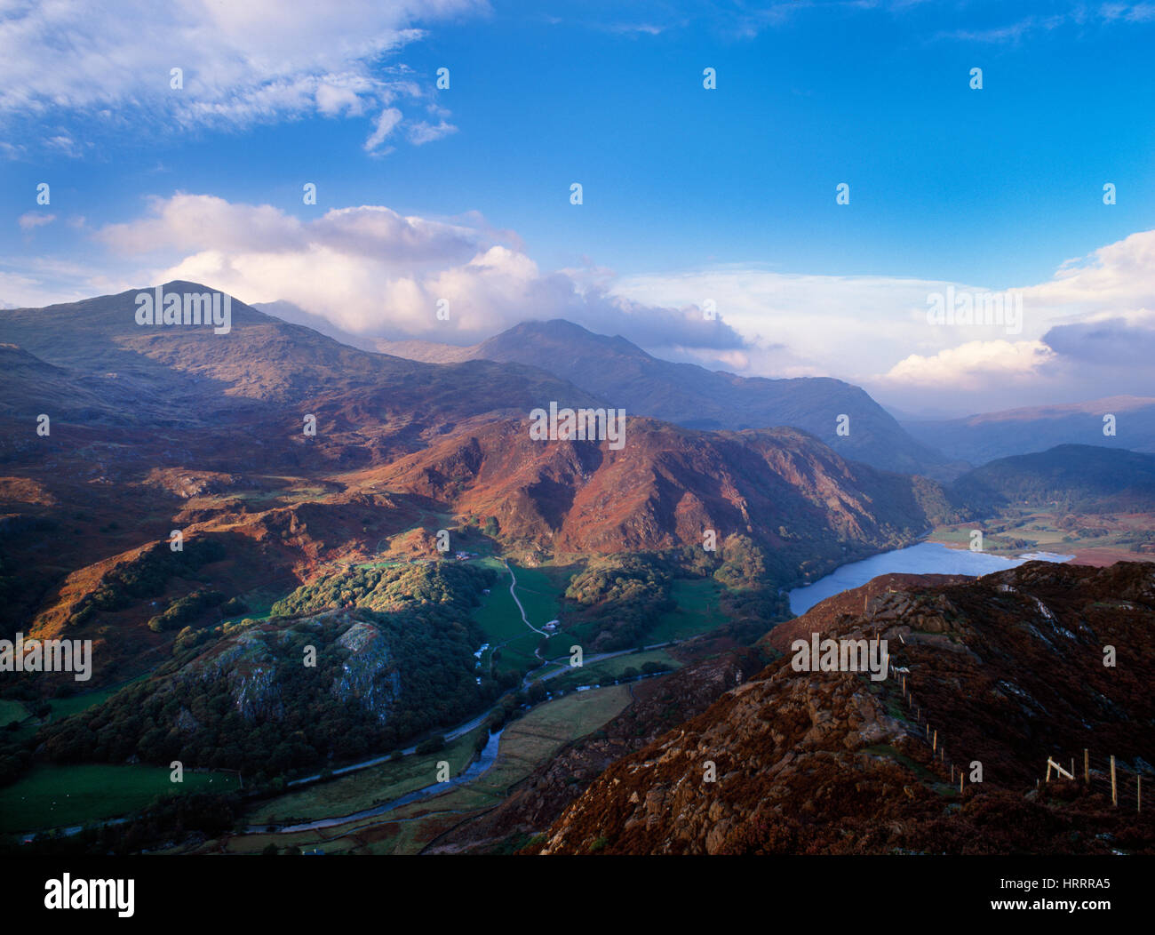 View NNE of Llyn Dinas & Dinas Emrys fort above the Afon Glaslyn river ...