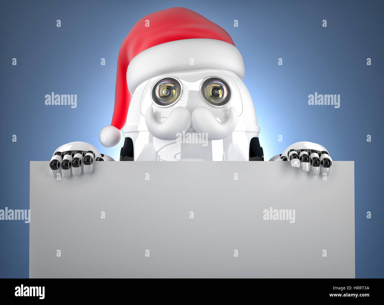 3d Robot Santa showing blank banner. Christmas concept. Contains ...