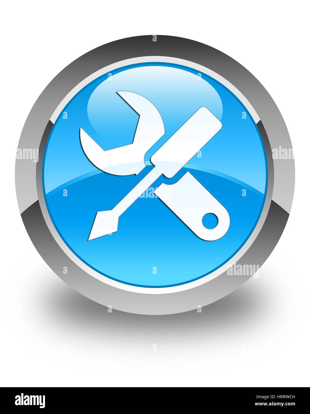 Settings icon isolated on glossy cyan blue round button abstract ...