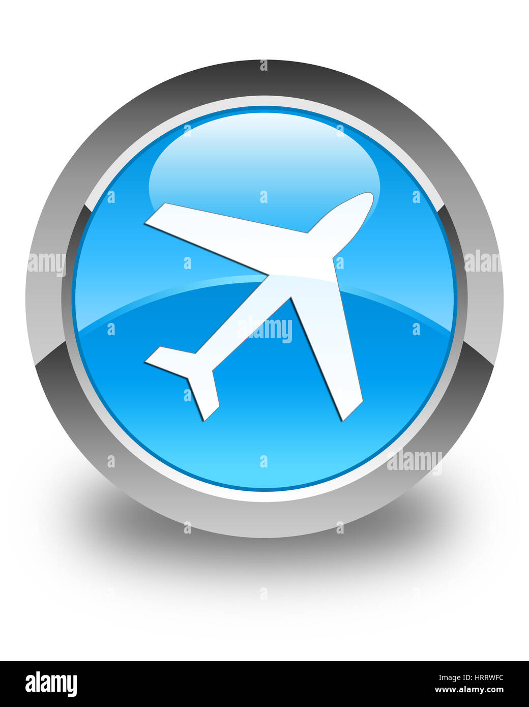 Plane icon isolated on glossy cyan blue round button abstract ...